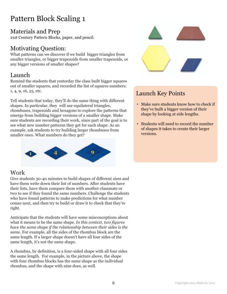 Pattern Block Scaling - Math For Love