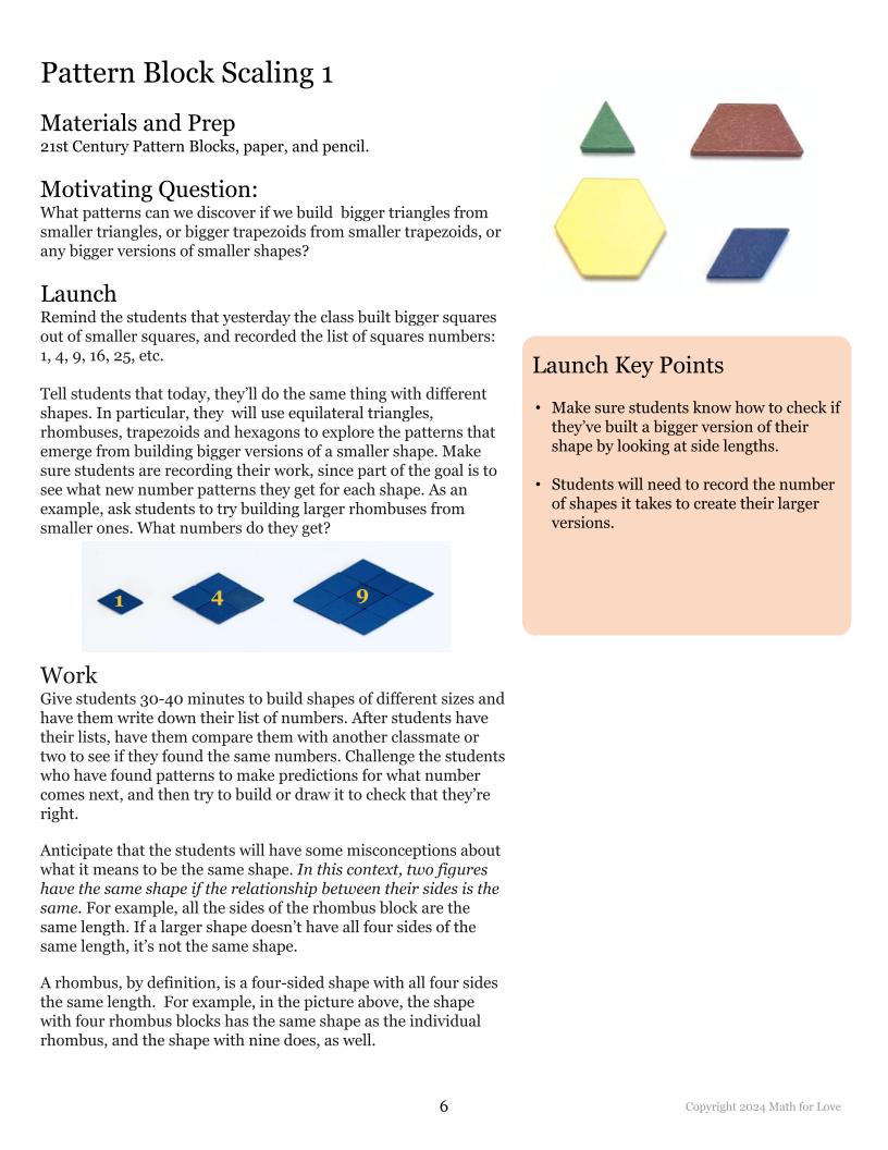 Pattern Block Scaling - Math For Love
